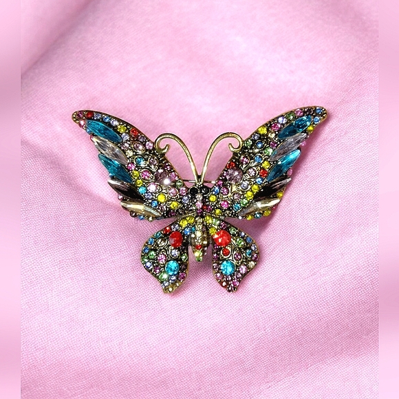 Jewelry | Multi Colored Gold Tone Butterfly Brooch | Poshmark